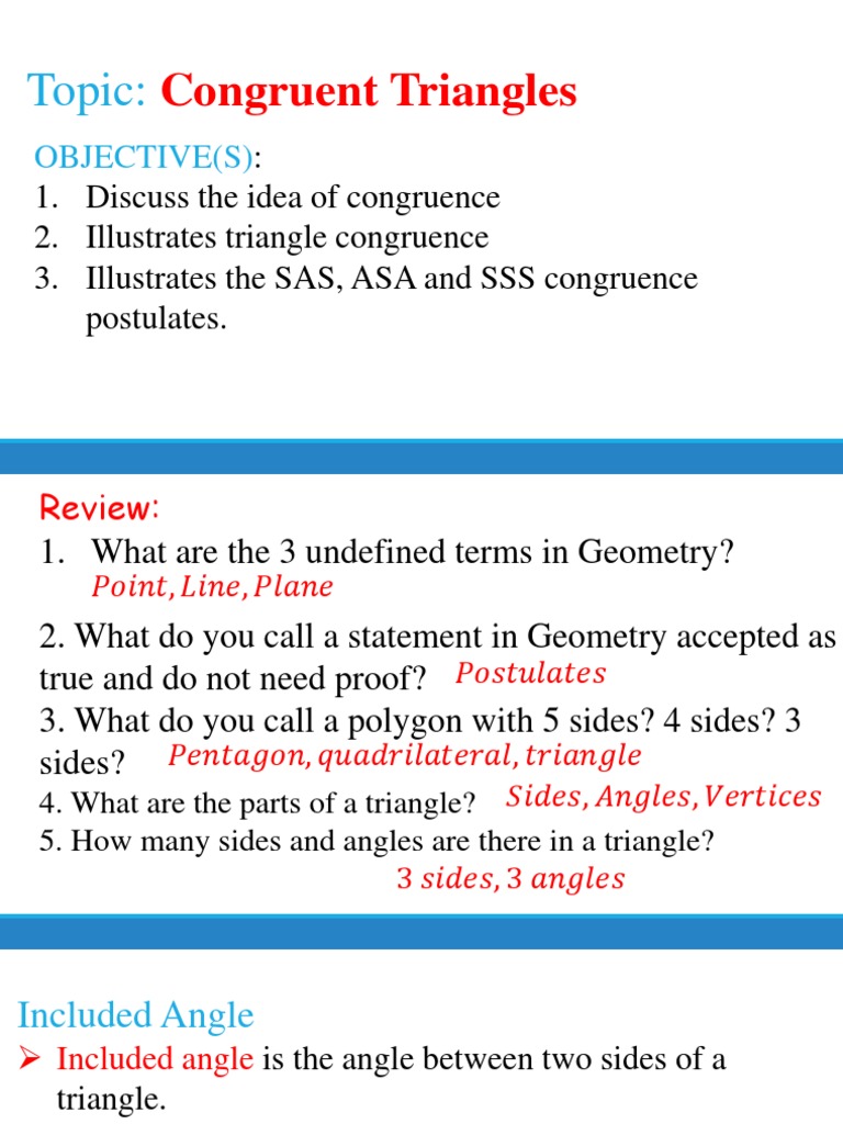 Triangle Congruence Basics | PDF | Euclidean Geometry | Elementary Geometry