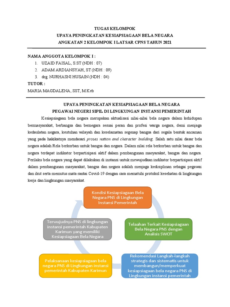 Tugas Kelompok Kesiapsiagaan Bela Negara | PDF