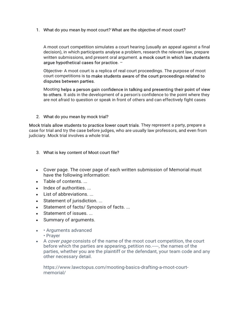 Viva Questions - Moot Court | PDF