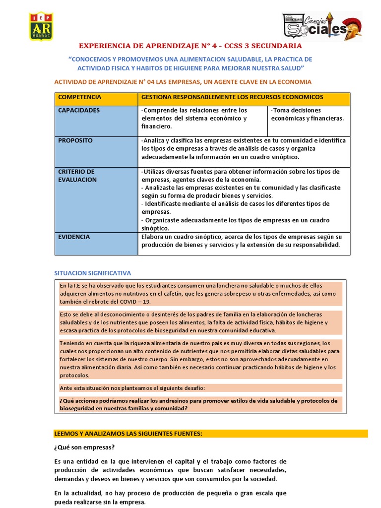 EXPERIENCIA DE APRENDIZAJE 4 Actiividad 4 5-9-22 | PDF