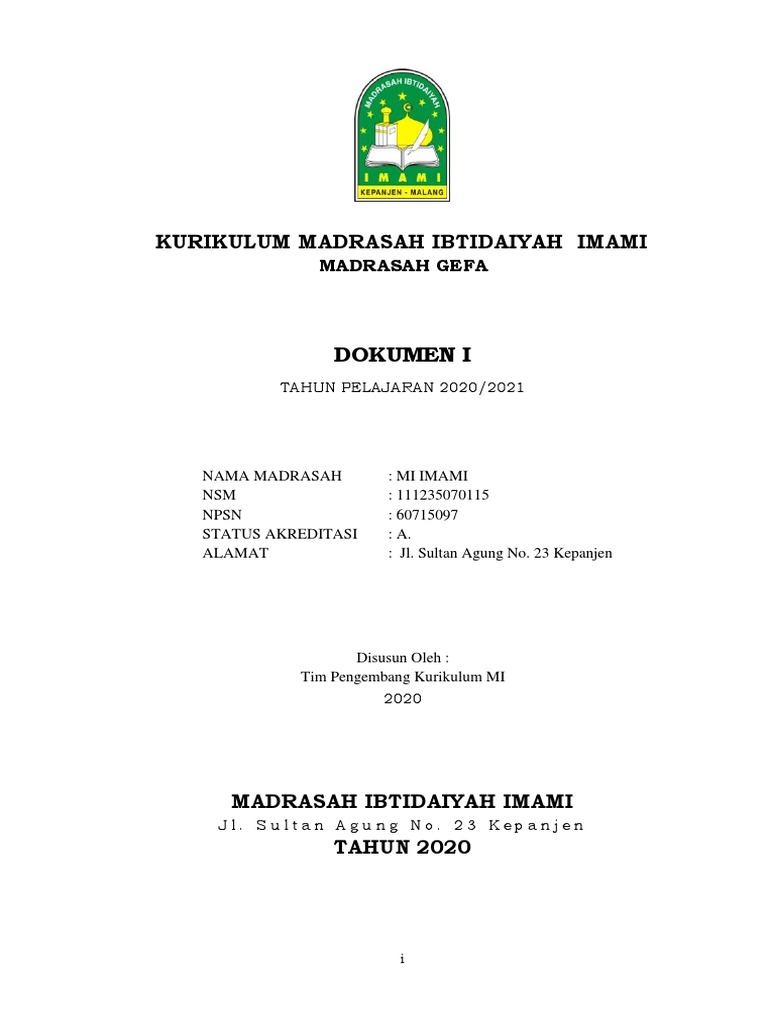 Kurikulum MI Imami 2020/2021 Terakreditasi A | PDF