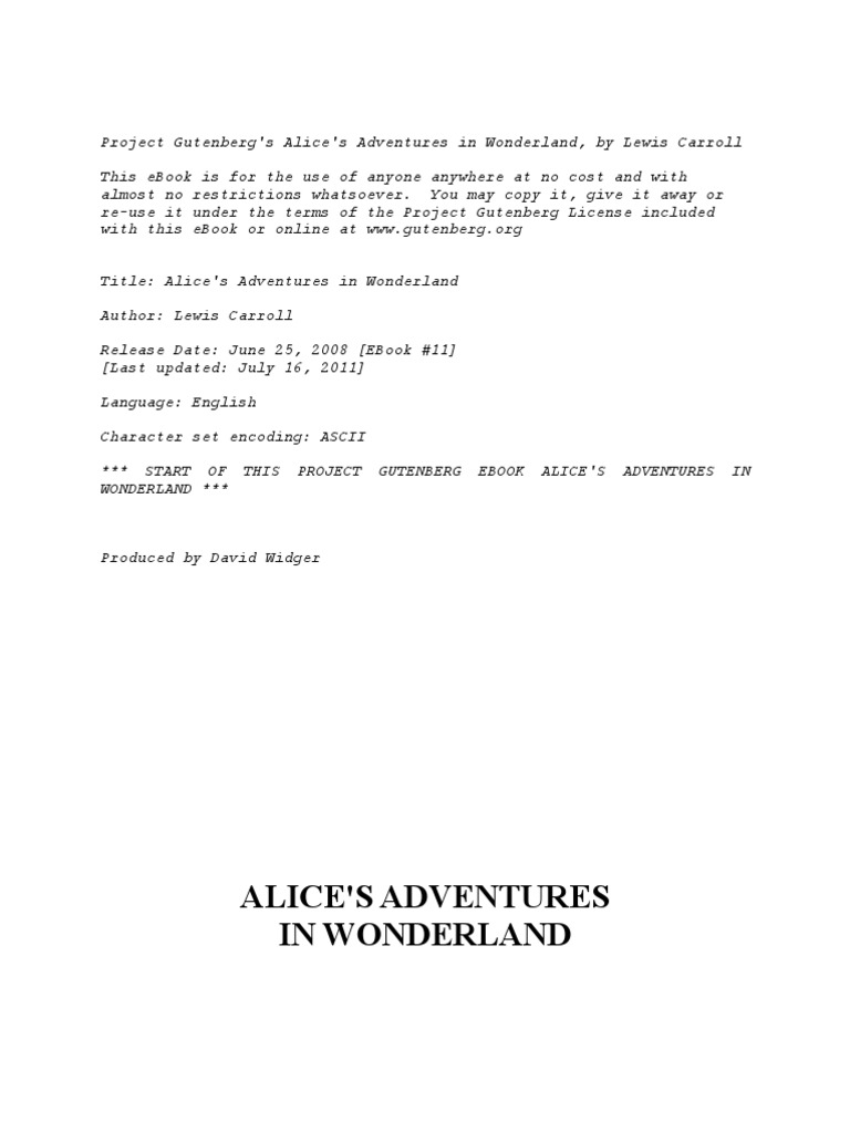 Alice'S Adventures in Wonderland | PDF | Alice's Adventures In Wonderland