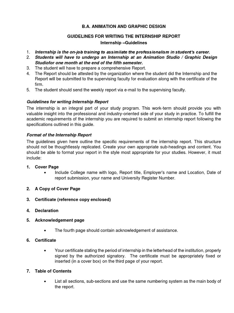 Guidelines For Writing The Internship Report | PDF | Internship | Job ...
