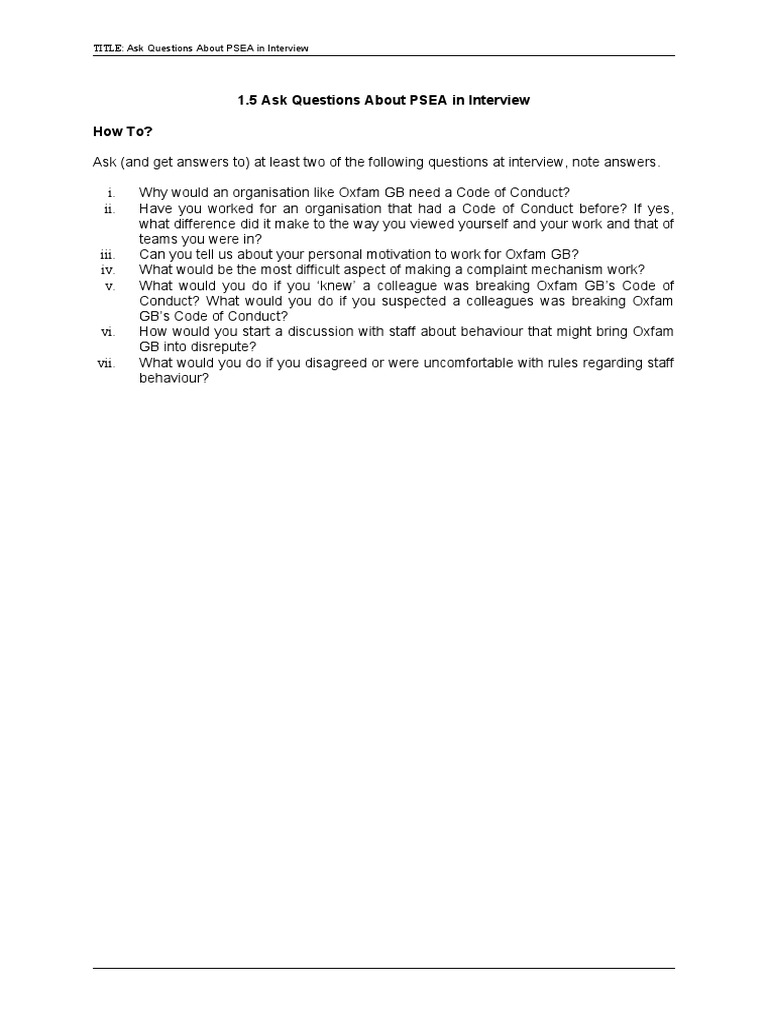 1.5 Ask Questions About PSEA in Interview | PDF | Career & Growth