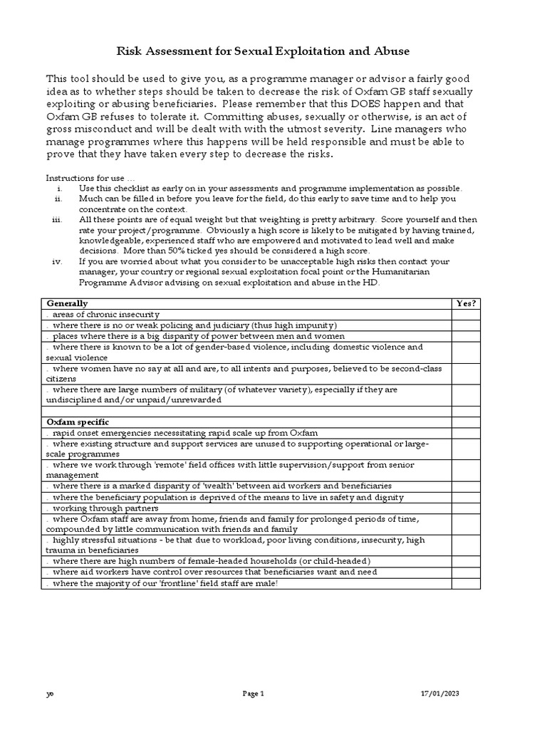 6.2 Risk Assessment Checklist | PDF