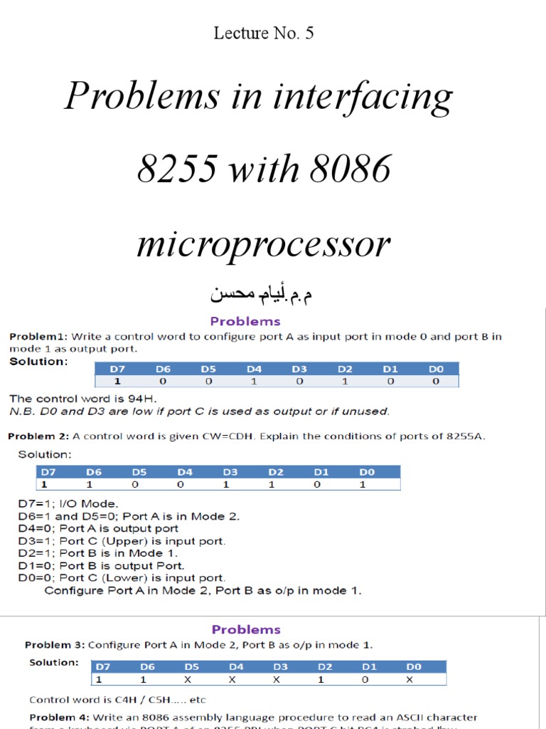 Problems in Interfacing 8255 With 8086 Microprocessor: Lecture No. 5 | PDF