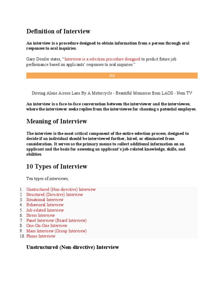 Definition of Interview | PDF | Job Interview | Interview