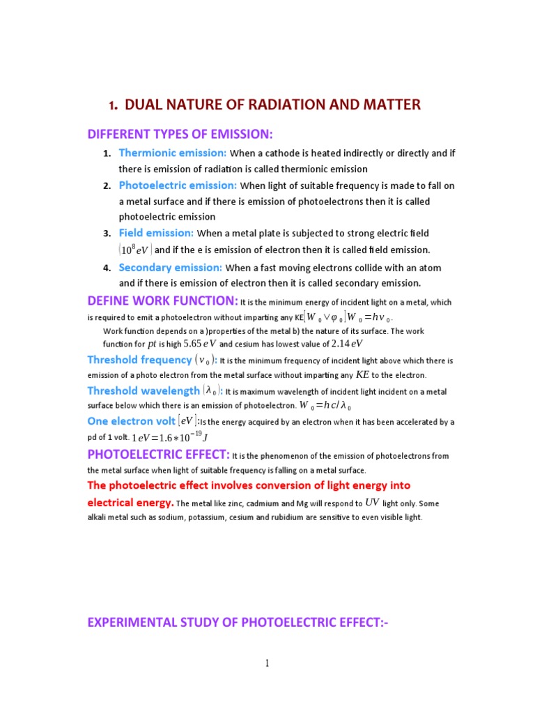 Dual Nature of Radiation and Matter New | PDF | Photoelectric Effect ...