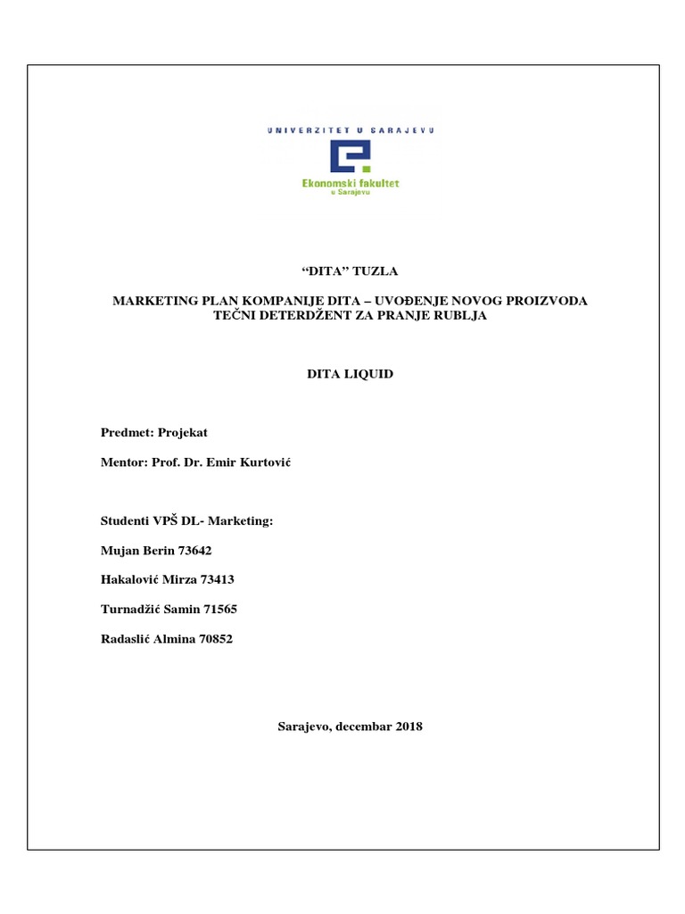 Marketing Plan Dita Tuzla 3 | PDF