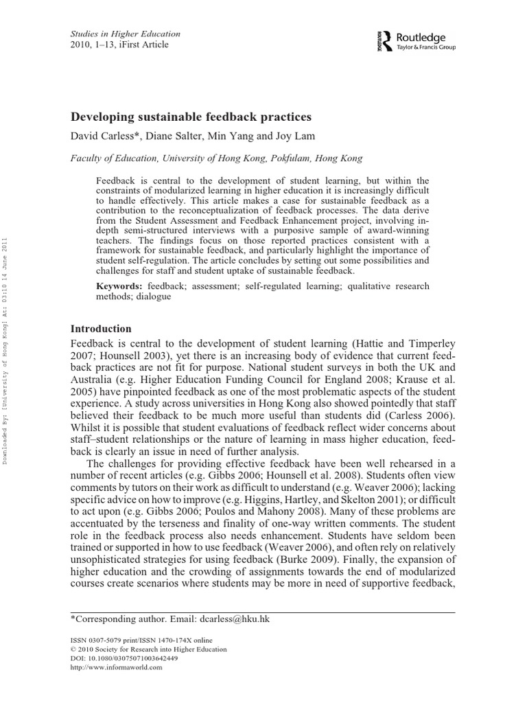 Carless, D., Salter, D., Yang, M., & Lam, J. (2011) - Developing ...