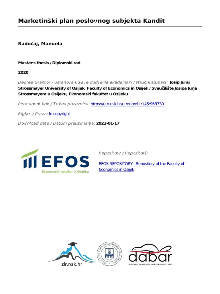 Marketinski Plan Poslovnog Subjekta Kandit - Manuela Rado Caj - Rado Caj | PDF