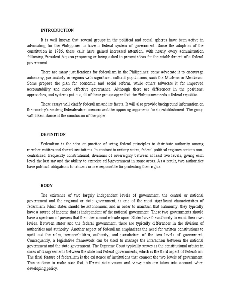 Position Paper About Federalism | PDF | Autonomy | State (Polity)