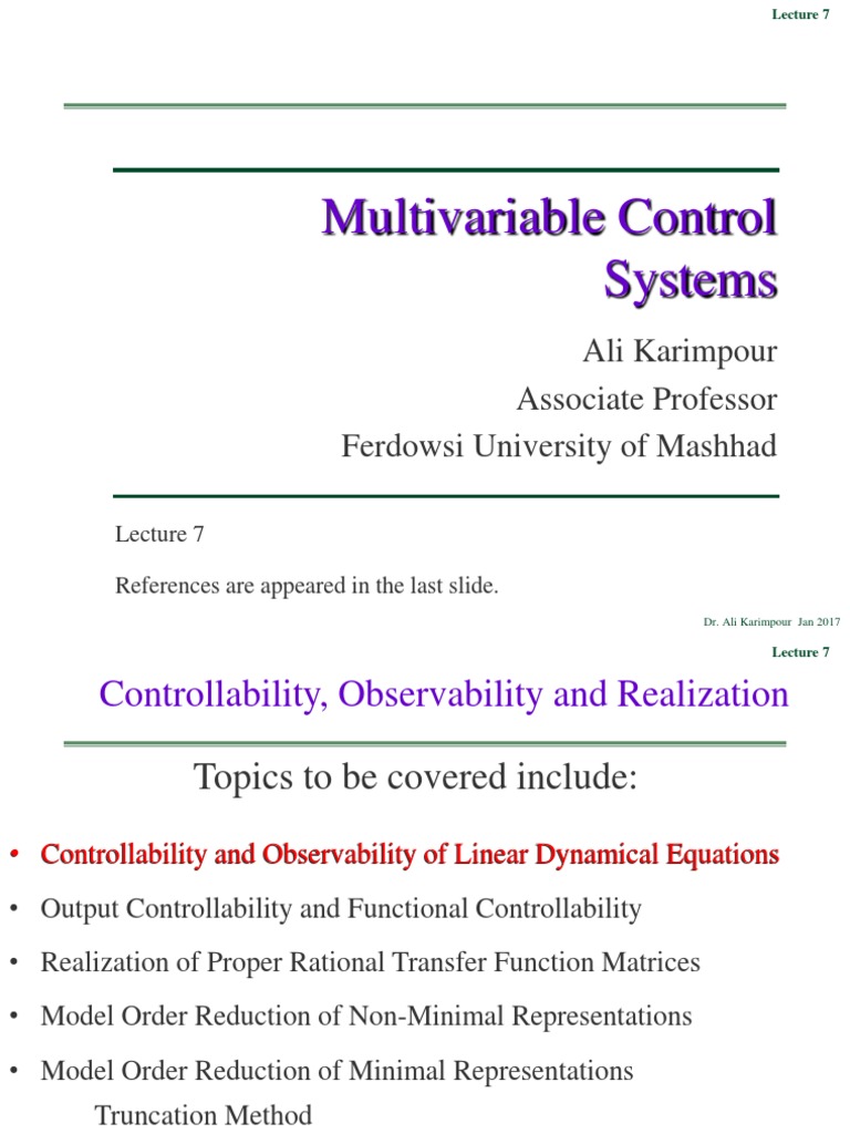 Multivariable Systems 7 Pdf Matrix Mathematics Equations