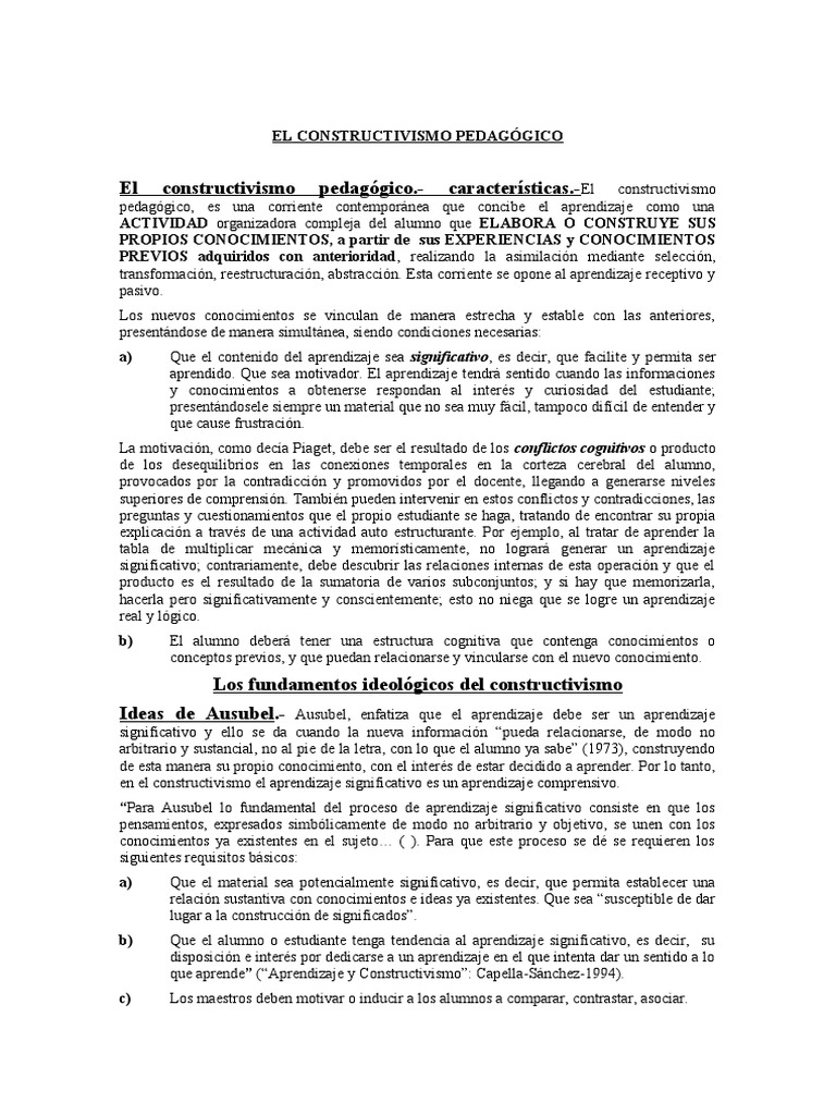 El Constructivismo Pedagógico | PDF | Aprendizaje | Constructivismo (filosofía de la educación)