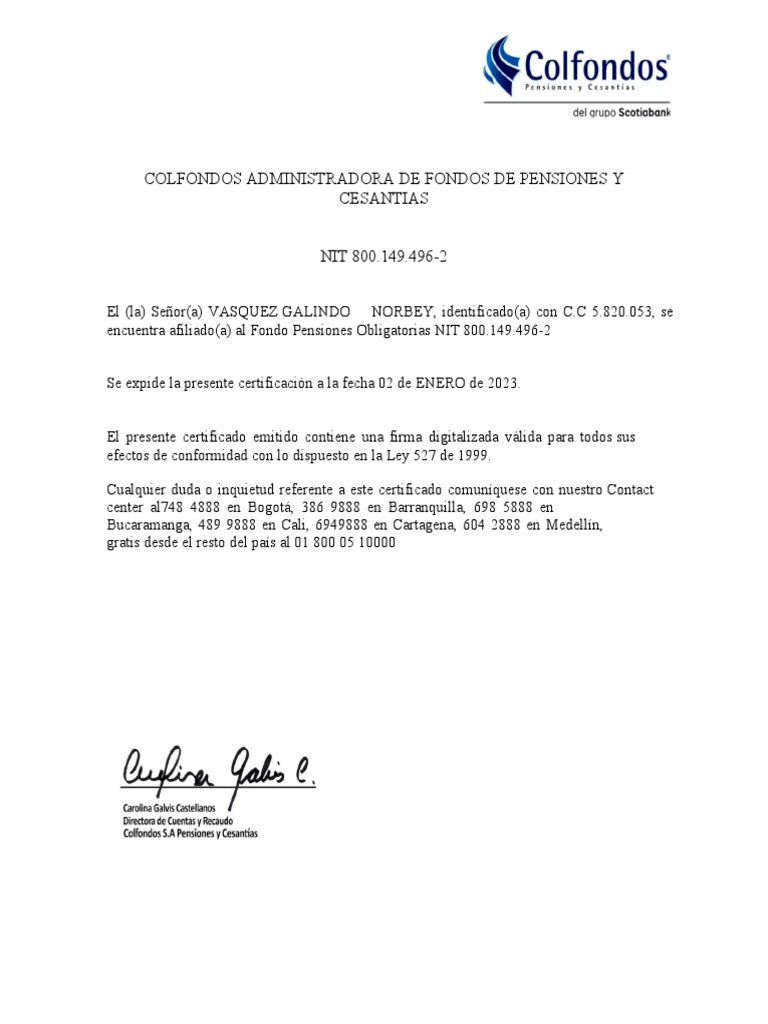 CERTIFICADO COLFONDOS | PDF