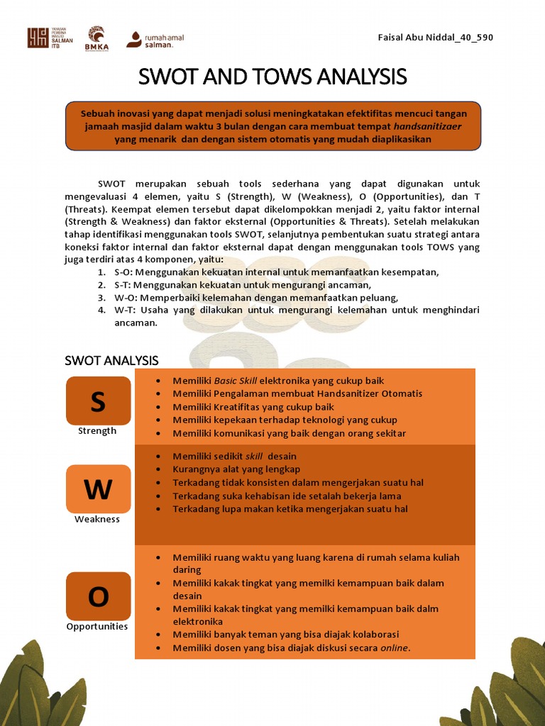 Faisal Abu Niddal - 40 - POLMAN Bandung - Worksheet 2 - SWOT and TOWS ...