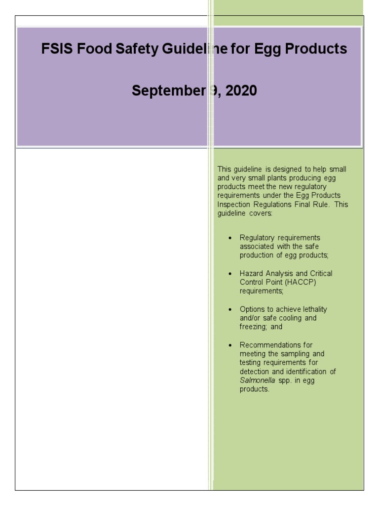 Food Safety Guideline Egg Products | PDF | Hazard Analysis And Critical ...