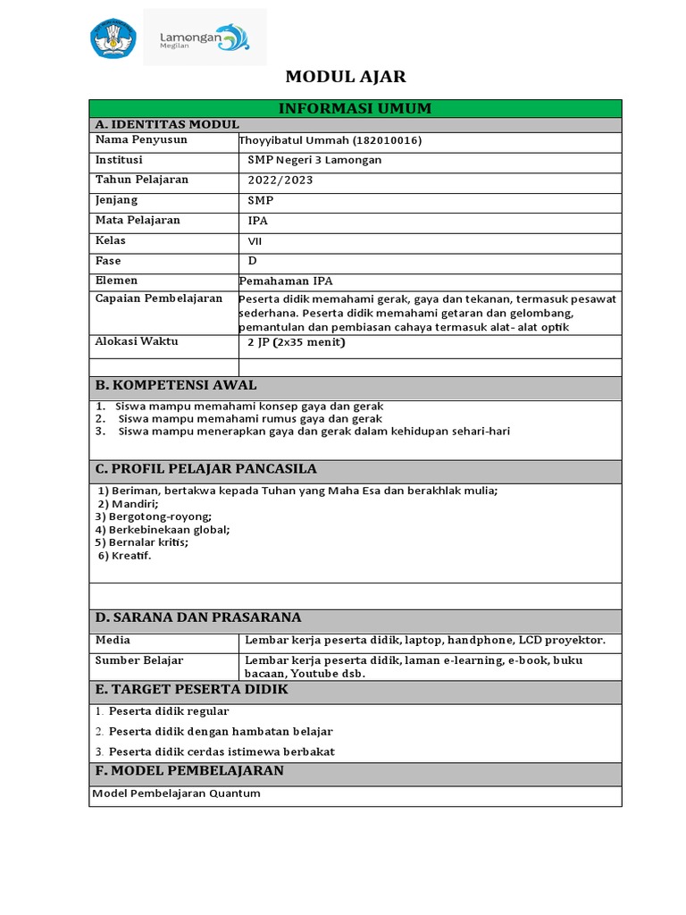 MODUL AJAR Gerak Dan Gaya | PDF