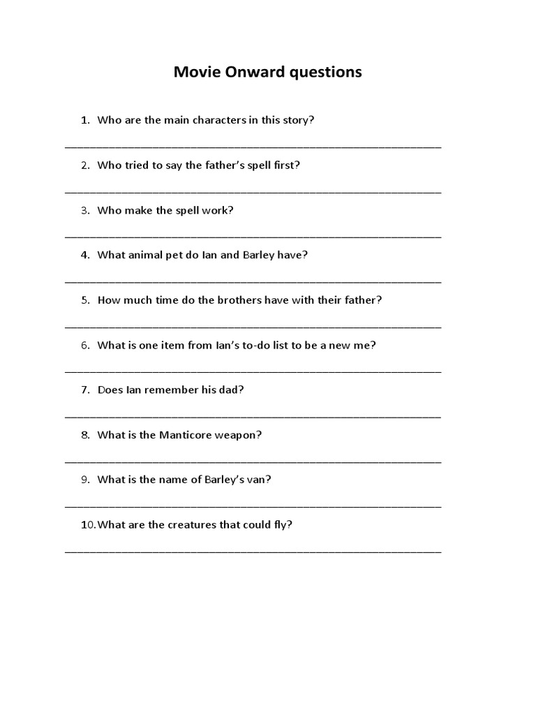 Onward Movie Character and Plot Questions | PDF | Language Arts ...