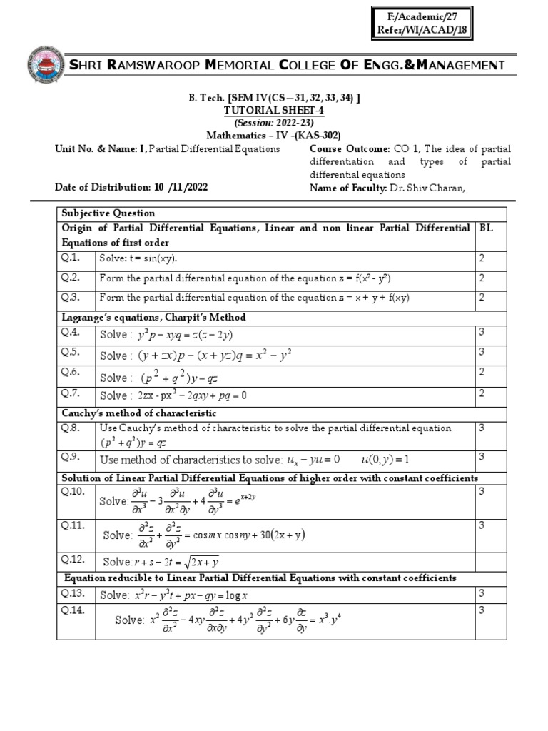 Maths Tute 4 Ques | PDF | Differential Equations | Equations