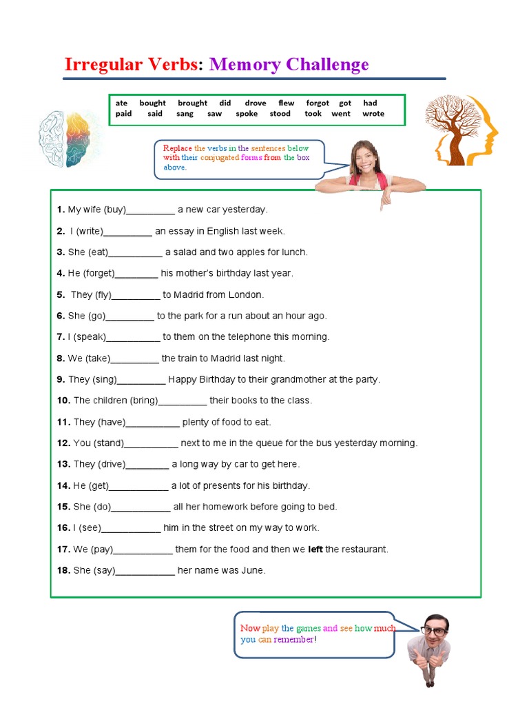 Irregular Verb Simple Past Memory Challenge CLT Communicative Language ...