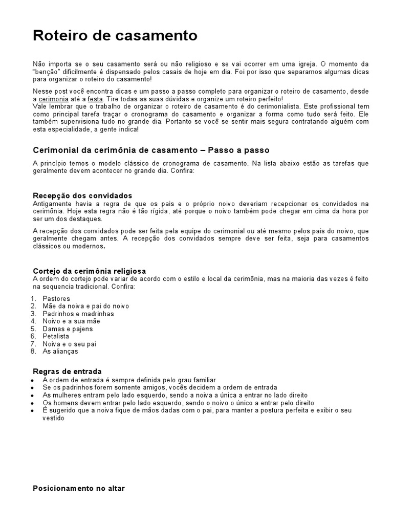 Roteiro de Casamento | PDF | Casamento | Rituais