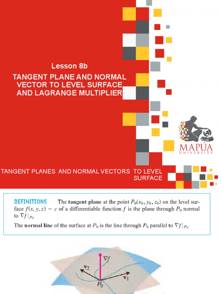 Lesson 8b Tangent Plane and Normal Vector To Level Surface Abd Lagrange Multiplier | PDF ...