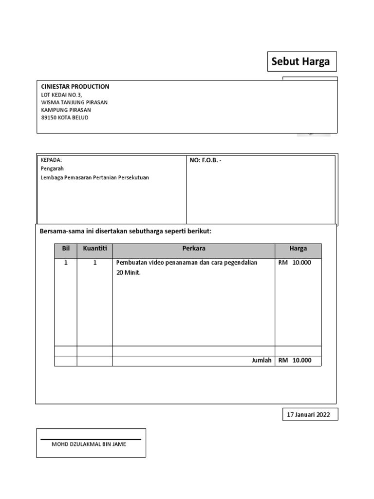 Sebut Harga Video Pertanian | PDF