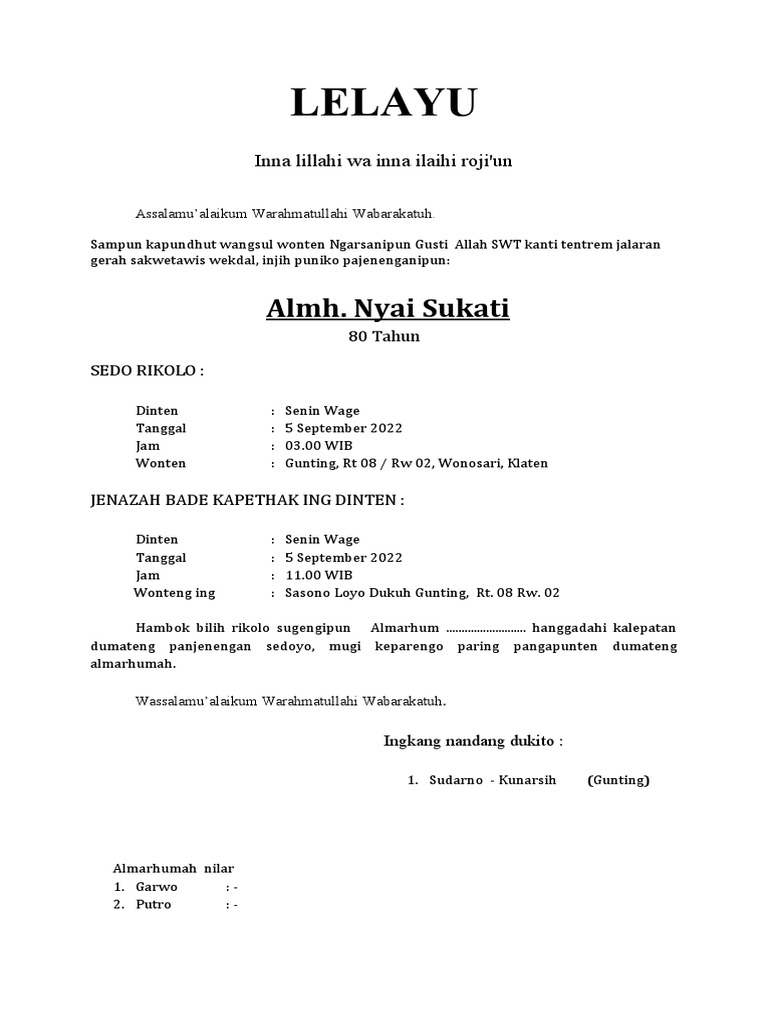 Contoh Lelayu | PDF