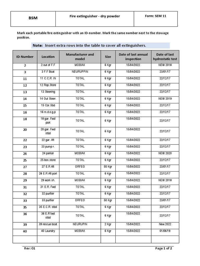 Fire Extinguisher Inventory Log | PDF | Firefighting | Home Appliance