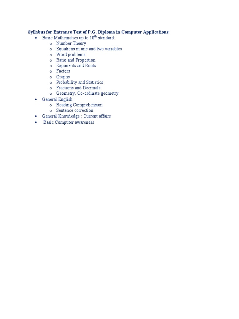Syllabus For PGDCA-Entrance Test | PDF | Teaching Methods & Materials