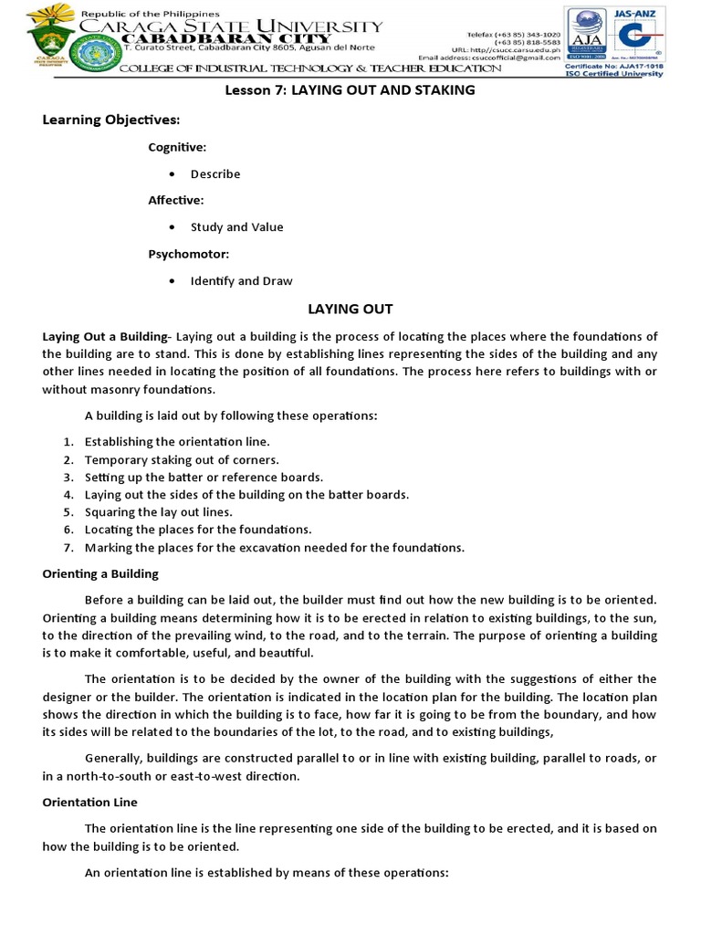 Lesson 7 - Laying Out and Staking | PDF | Lumber | Glasses