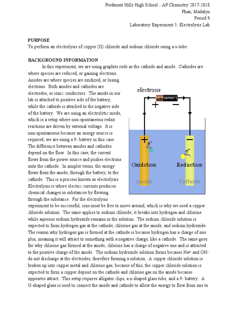 Electrolysis Lab PDF | PDF | Anode | Cathode