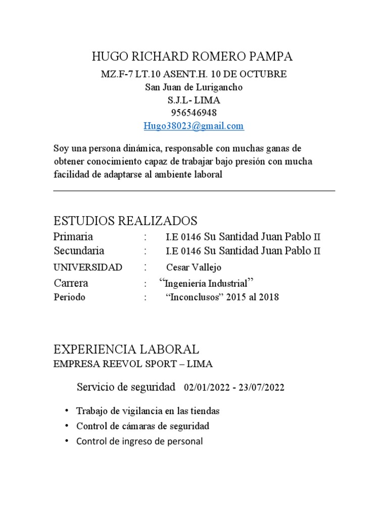 C.V Hugo Romero | PDF