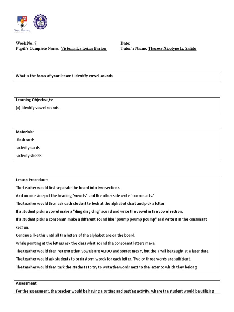 Lesson Plan 7 | PDF | Teachers | Consonant