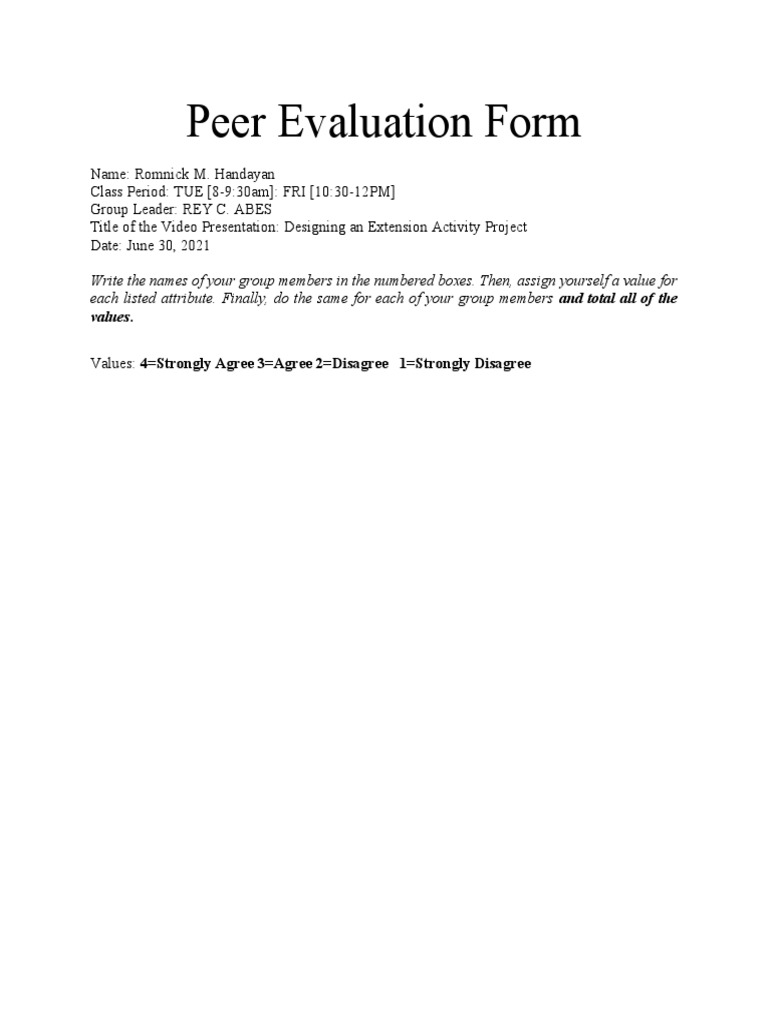Peer Evaluation Form for Group Project | PDF