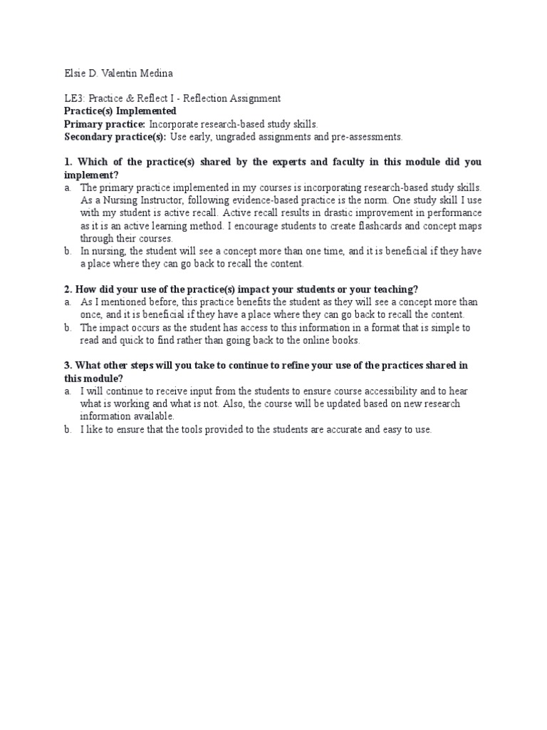 LE3 Practice & Reflect I Reflection Assignment | PDF | Career & Growth