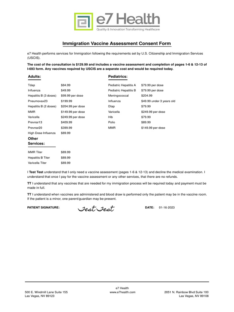 Immigration Vaccine Assessment Consent Form | PDF | Vaccines | Dose ...