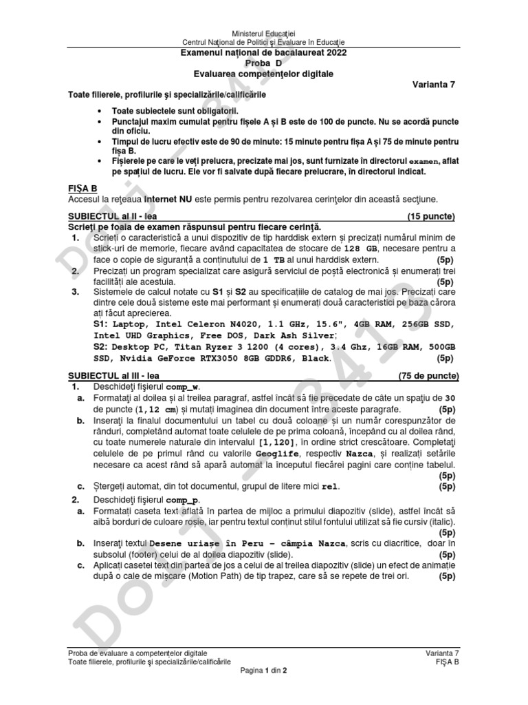 D Competente Digitale 2022 Fisa B Var 07 LRO | PDF