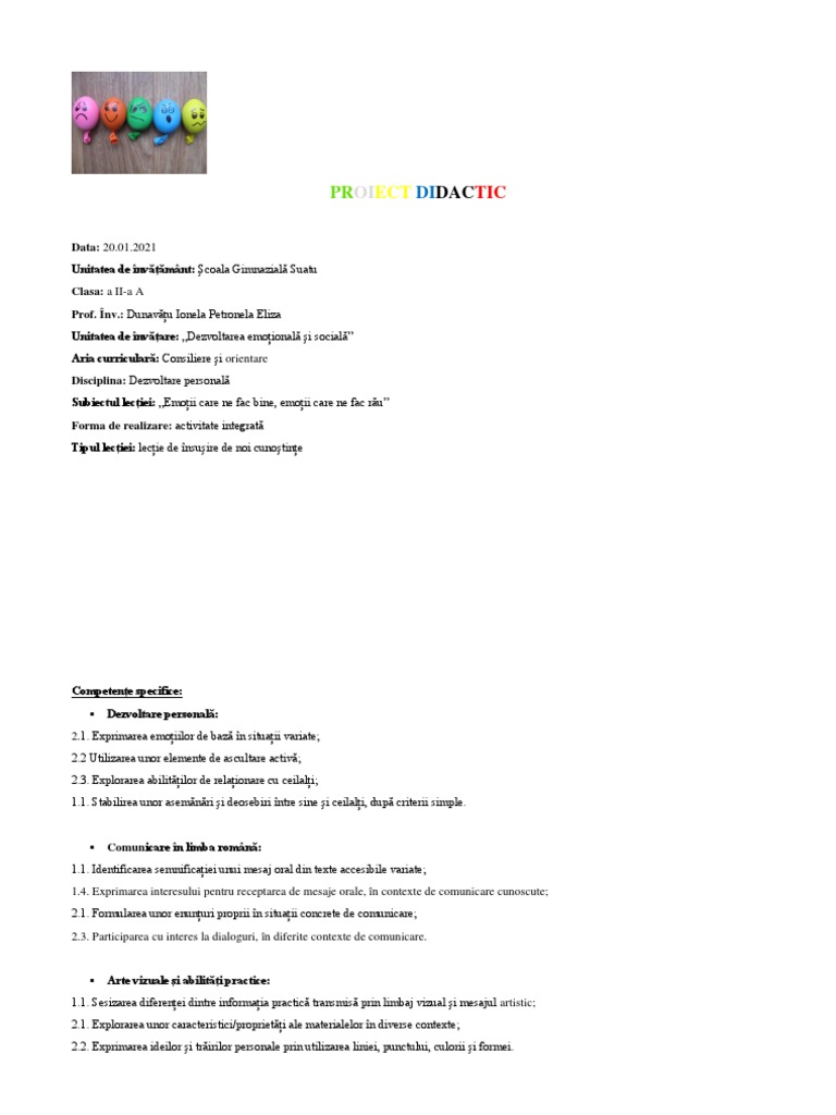 Proiect DP Clasa A Iia | PDF