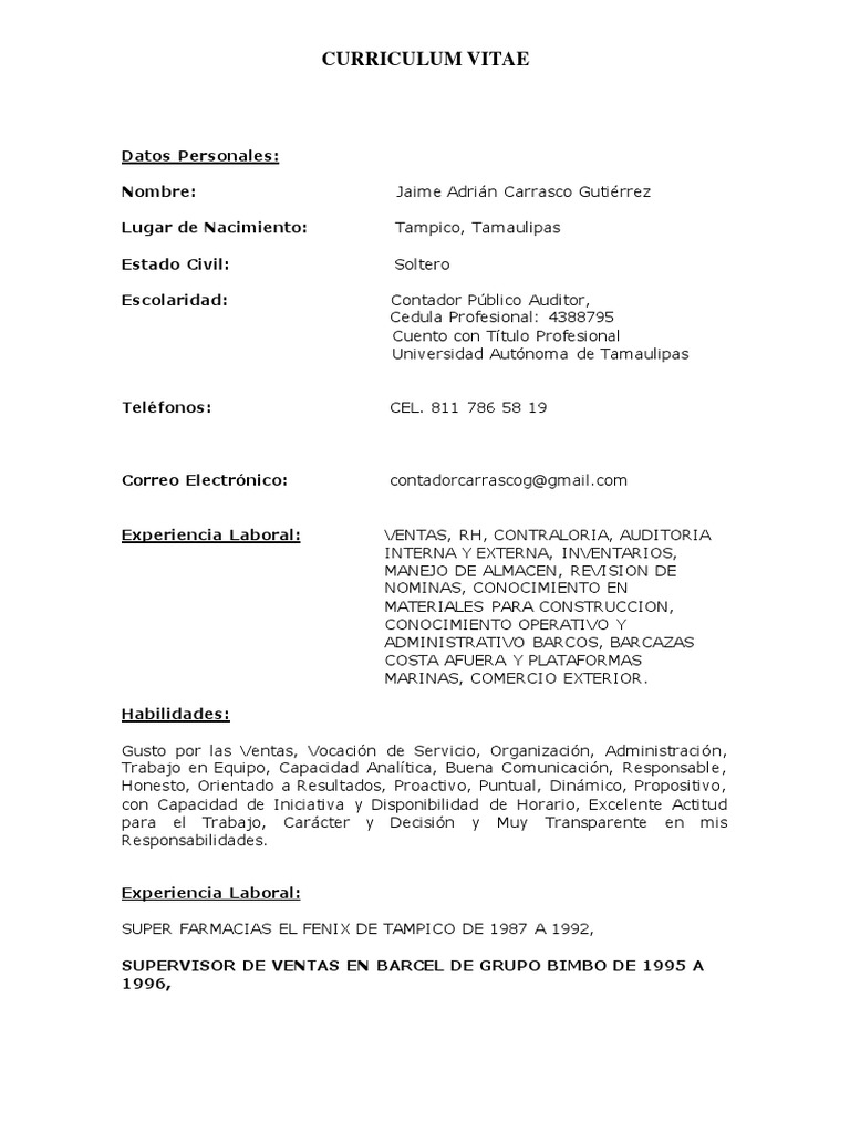 CV - Jaime Adrian Carrasco Gutierrez - (Actualizado) | Descargar gratis PDF | Economias | Business
