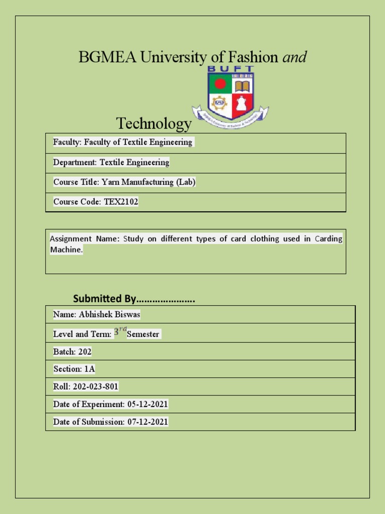 Study On Different Types of Card Clothing Used in Carding Machine | PDF