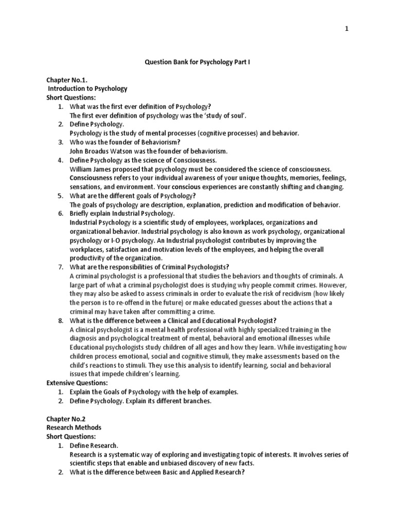 Question Bank PSYC F.A Part I 1 | Download Free PDF | Nervous System | Central Nervous System