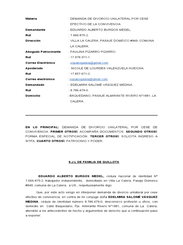 Divorcio UNILATERAL | PDF | Divorcio | Instituciones sociales