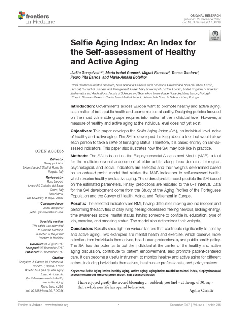 Selfie Aging Index: An Index For The Self-Assessment of Healthy and ...