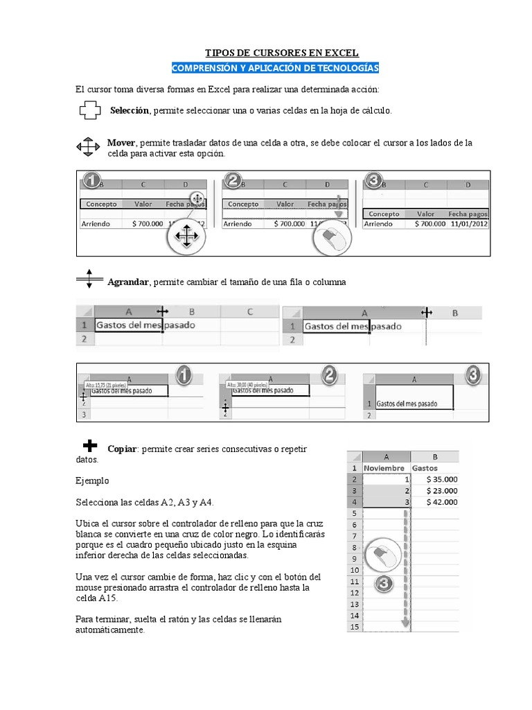 TIPOS DE CURSORES EN EXCEL Sendy | PDF