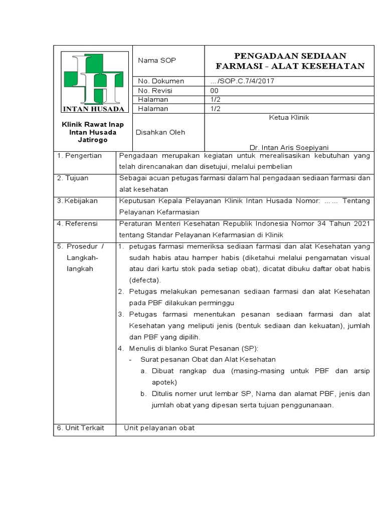 Sop Pengadaan Obat Pdf