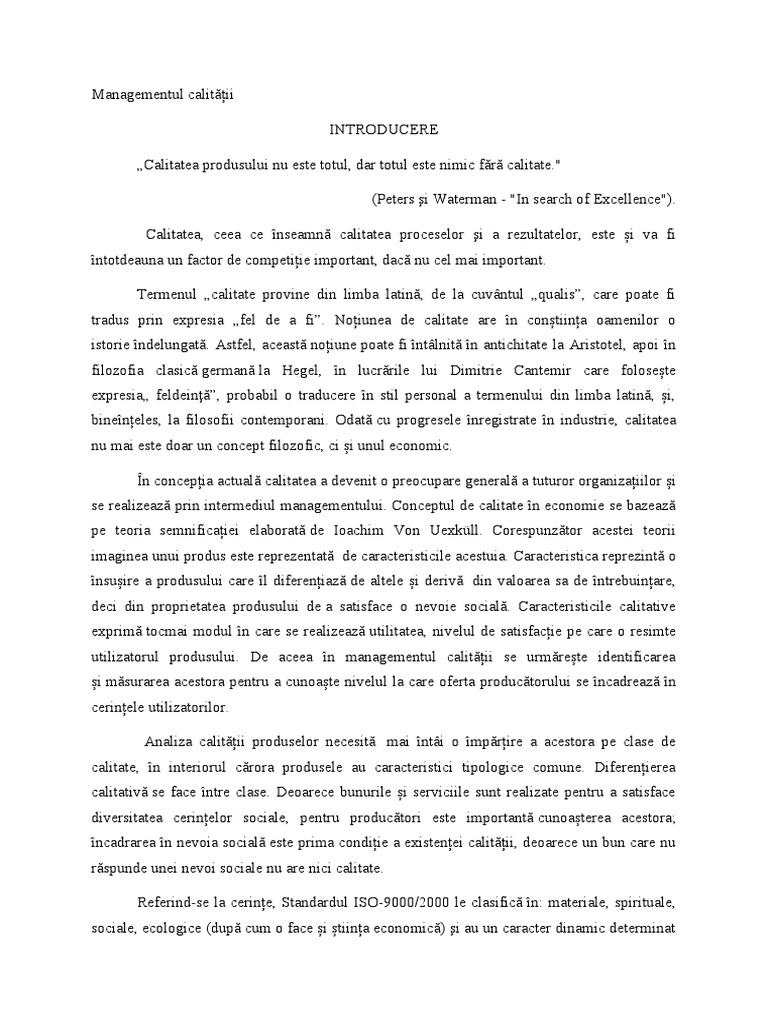 Managementul Calitatii | PDF