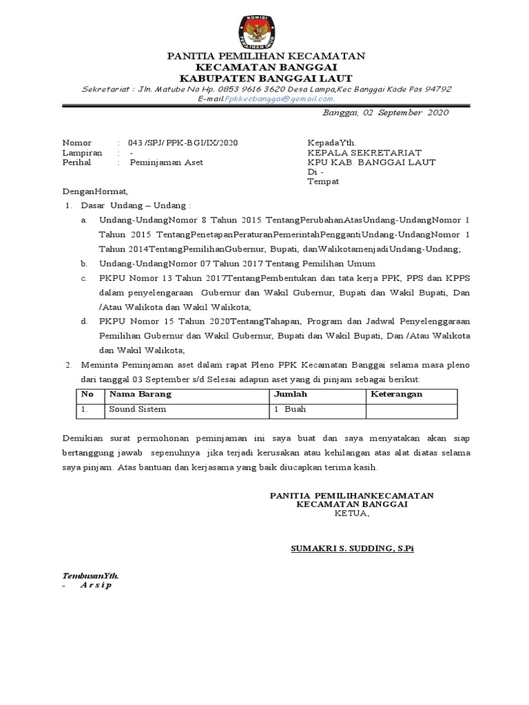 Surat PPK Kec Banggai 2020 | PDF