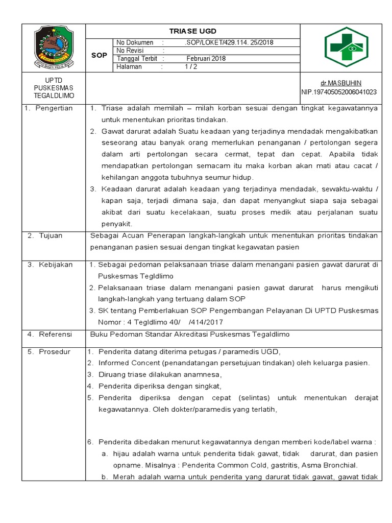 Sop Triase Ugd 2022 | PDF